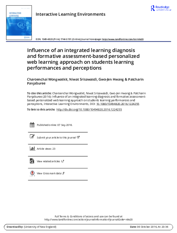 (PDF) Influence of an integrated learning diagnosis and formative assessment-based personalized ...
