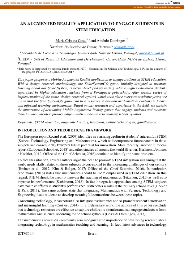 (PDF) An augmented reality application to engage students in STEM education