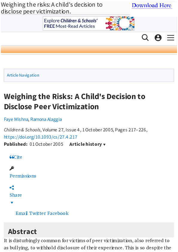 (PDF) Weighing the Risks: A Child's Decision to Disclose Peer Victimization
