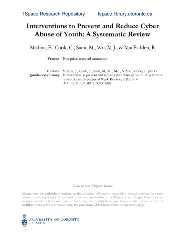 (PDF) Interventions to Prevent and Reduce Cyber Abuse of Youth | Faye ...