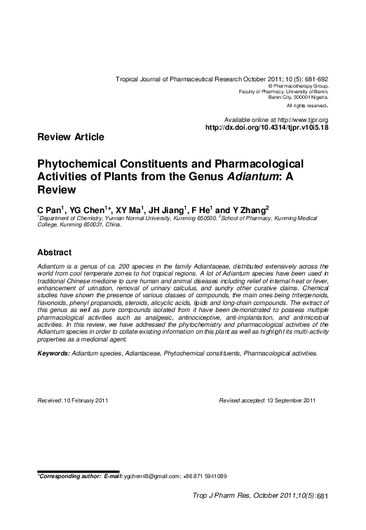 (PDF) Phytochemical Constituents and Pharmacological Activities of Plants from the Genus ...