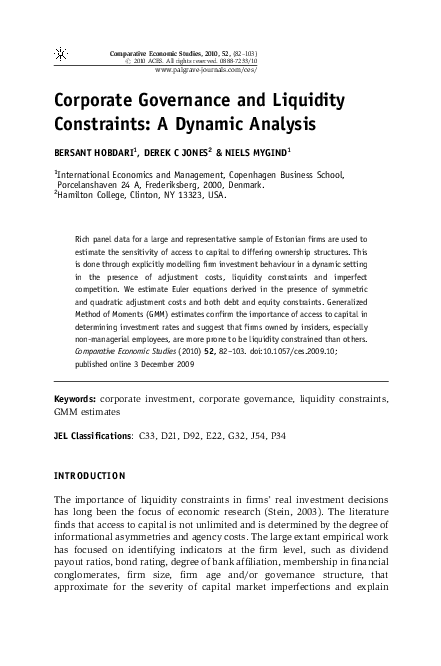 (PDF) Corporate Governance and Liquidity Constraints: A Dynamic Analysis | Niels Mygind ...