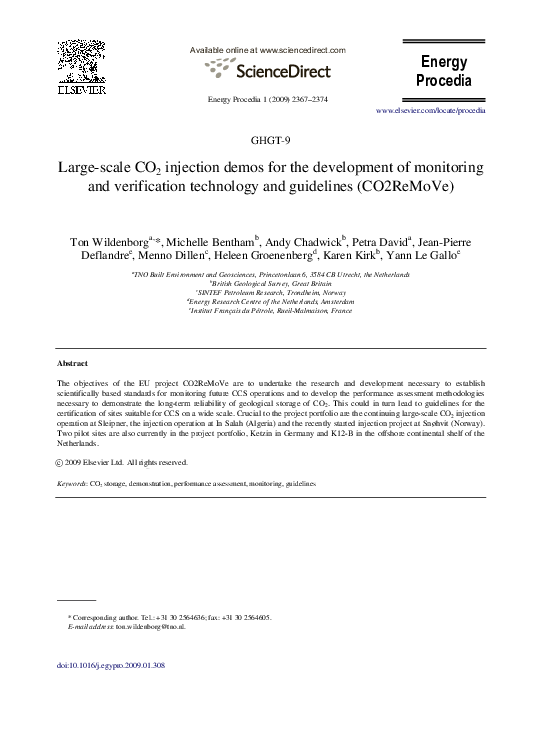 (PDF) Large-scale CO2 injection demos for the development of monitoring ...