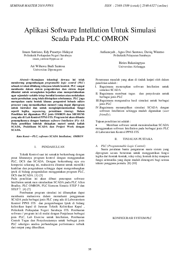 (PDF) Aplikasi Software Intellution Untuk Simulasi Scada Pada PLC OMRON