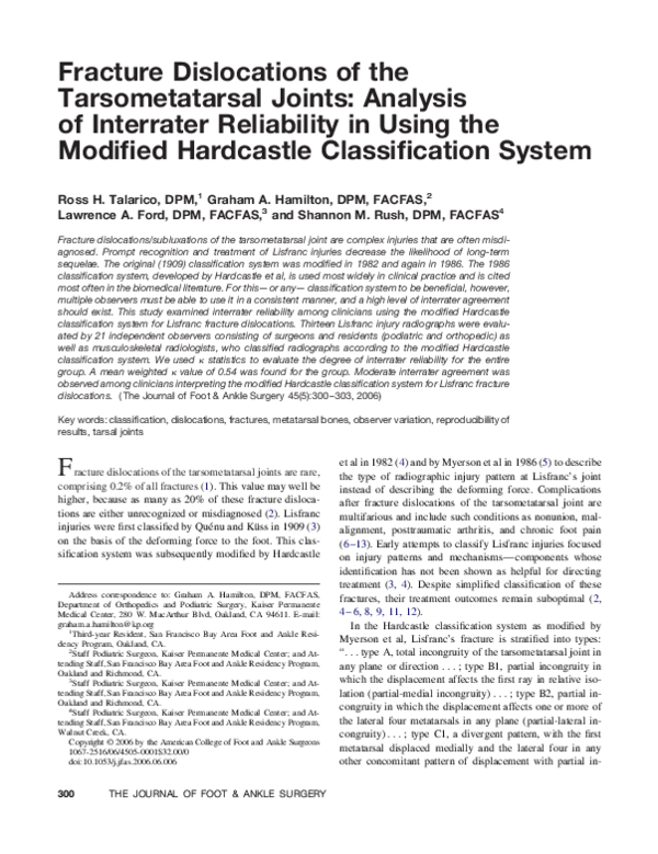 (PDF) Fracture Dislocations of the Tarsometatarsal Joints: Analysis of ...