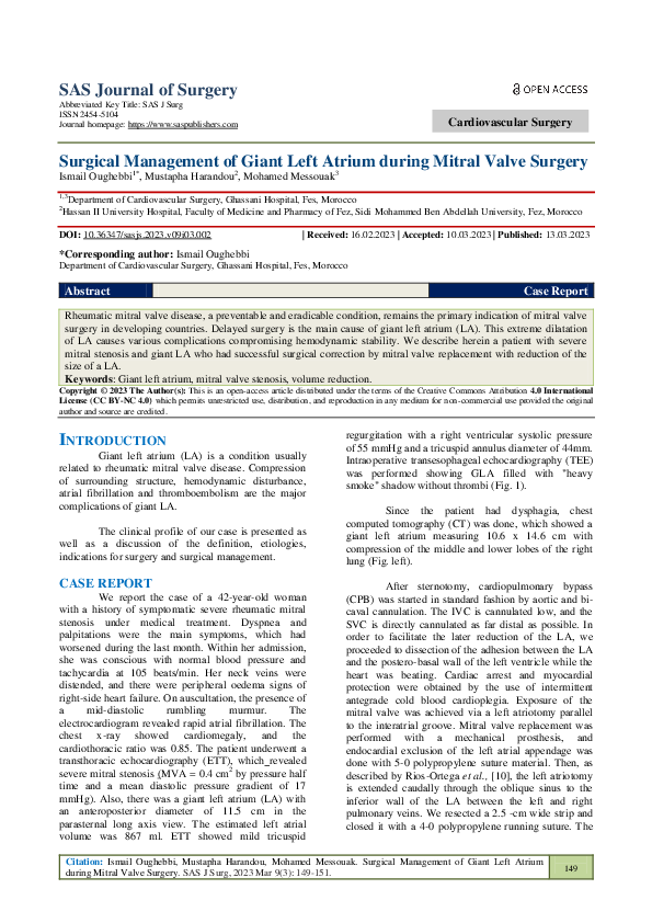 (PDF) Surgical Management of Giant Left Atrium during Mitral Valve Surgery