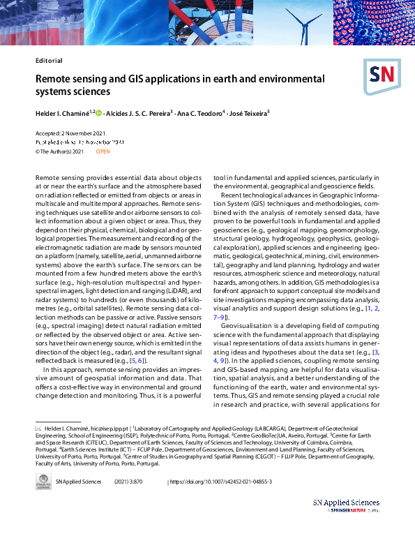 (PDF) Remote sensing and GIS applications in earth and environmental ...