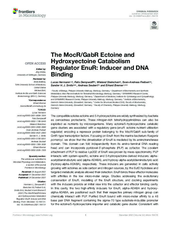(PDF) The MocR/GabR Ectoine and Hydroxyectoine Catabolism Regulator ...