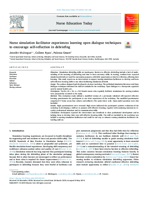 (PDF) Nurse simulation facilitator experiences learning open dialogue ...