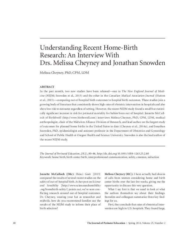(PDF) Understanding Recent Home-Birth Research: An Interview With Drs ...