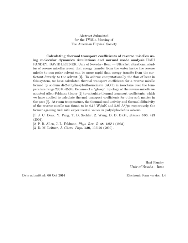 Pdf Calculating Thermal Transport Coefficients Of Reverse Micelles