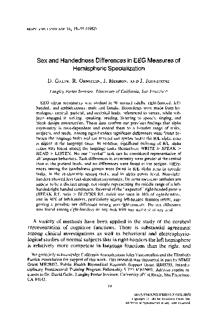Pdf Sex And Handedness Differences In Eeg Measures Of Hemispheric