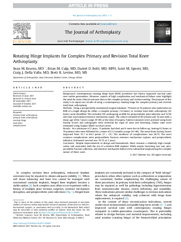 (PDF) Rotating Hinge Implants for Complex Primary and Revision Total ...