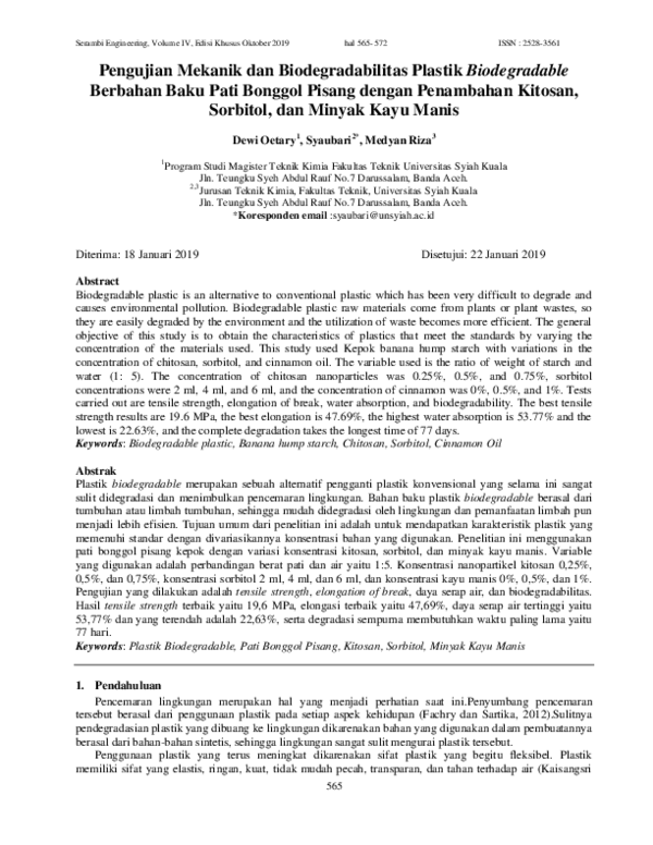 (PDF) Pengujian Mekanik dan Biodegradabilitas Plastik Biodegradable ...