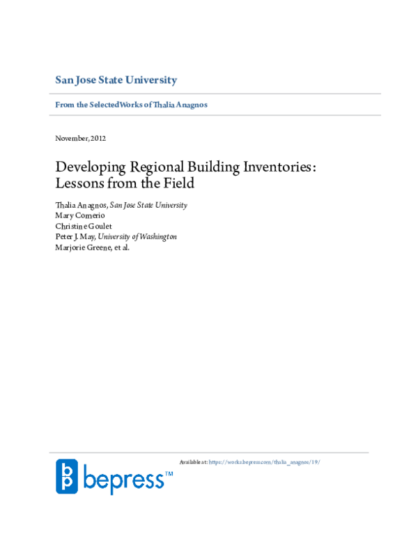 (PDF) Developing Regional Building Inventories: Lessons from the Field
