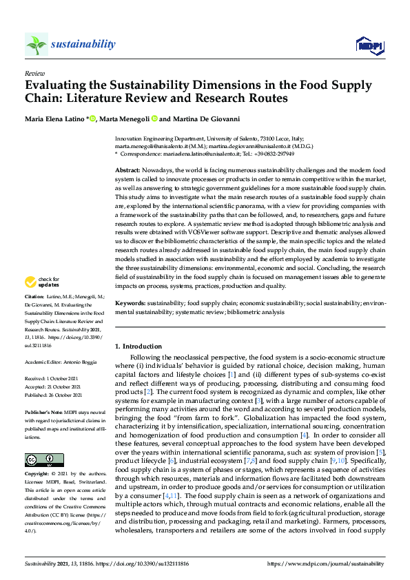 (PDF) Evaluating the Sustainability Dimensions in the Food Supply Chain ...