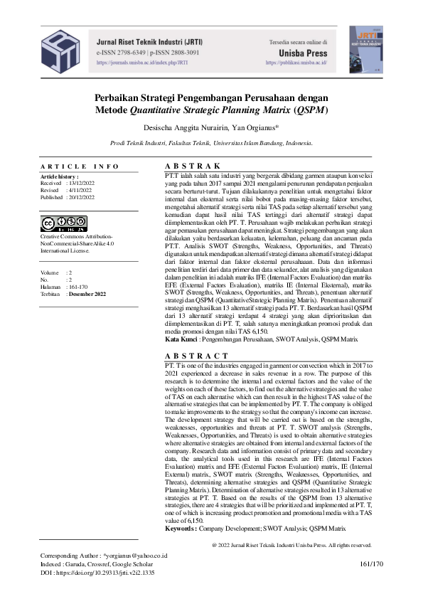 (PDF) Perbaikan Strategi Pengembangan Perusahaan dengan Metode ...