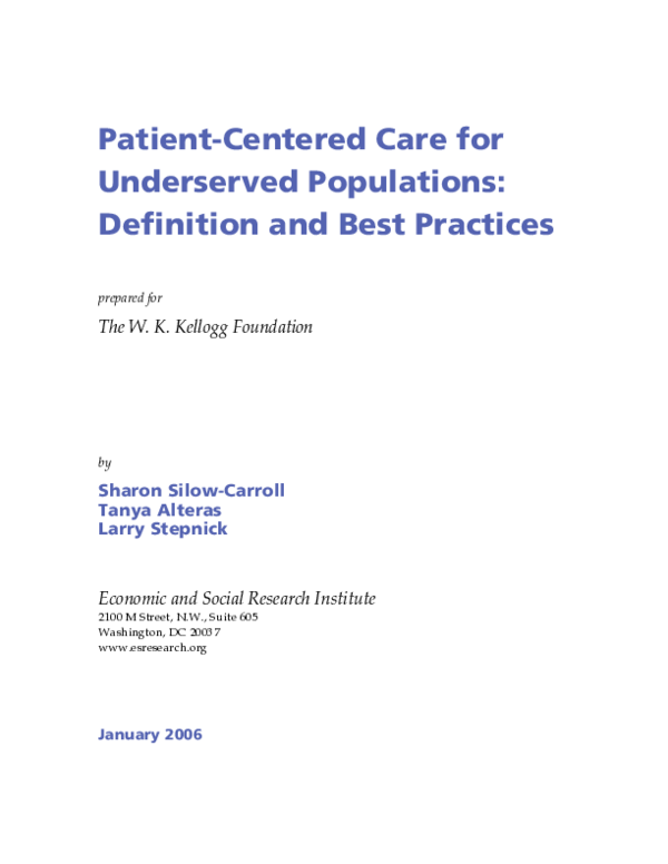 (PDF) Patient-Centered Care for Underserved Populations: Definition and ...