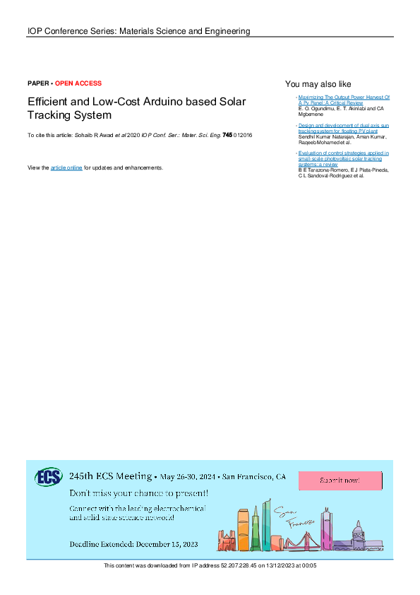 Pdf Efficient And Low Cost Arduino Based Solar Tracking System