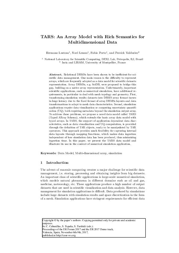 (PDF) TARS: An Array Model with Rich Semantics for Multidimensional Data