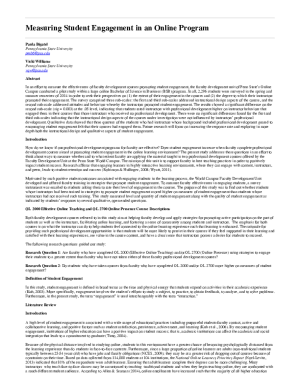 (PDF) Measuring Student Engagement in an Online Program