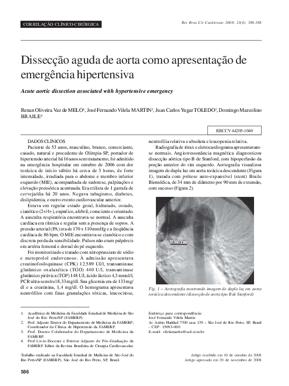 (PDF) Dissecção aguda de aorta como apresentação de emergência ...