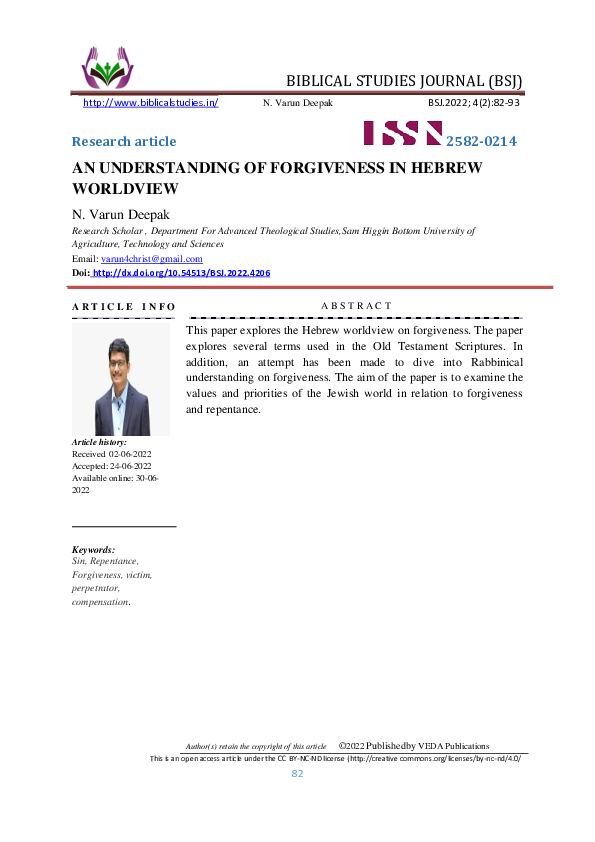 (PDF) An Understanding of Forgiveness in Hebrew Worldview