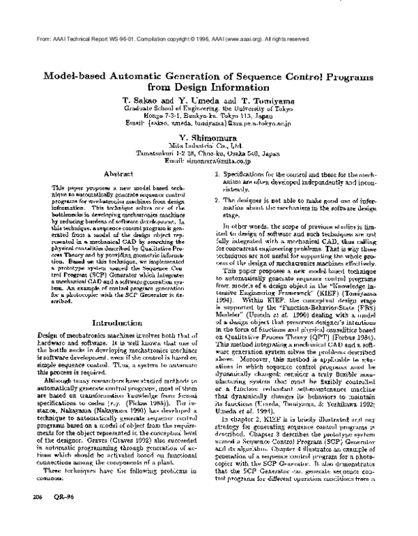 (PDF) Model-based automatic generation of sequence-control programs from design information