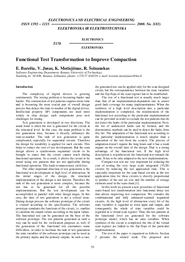 (PDF) Functional Test Transformation to Improve Compaction