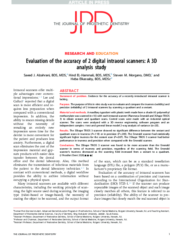 (PDF) Evaluation of the accuracy of 2 digital intraoral scanners: A 3D ...