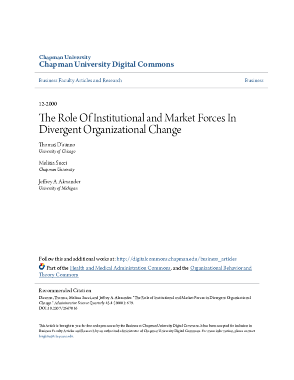 (PDF) The Role of Institutional and Market Forces in Divergent Organizational Change