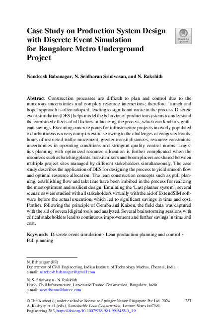 (PDF) Case Study on Production System Design with Discrete Event Simulation for Bangalore Metro ...
