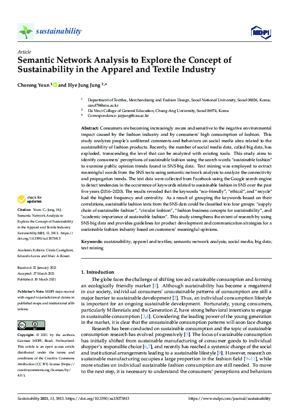 (PDF) Semantic Network Analysis to Explore the Concept of Sustainability in the Apparel and ...