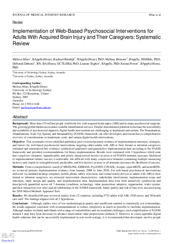 (PDF) Implementation of Web-Based Psychosocial Interventions for Adults With Acquired Brain ...