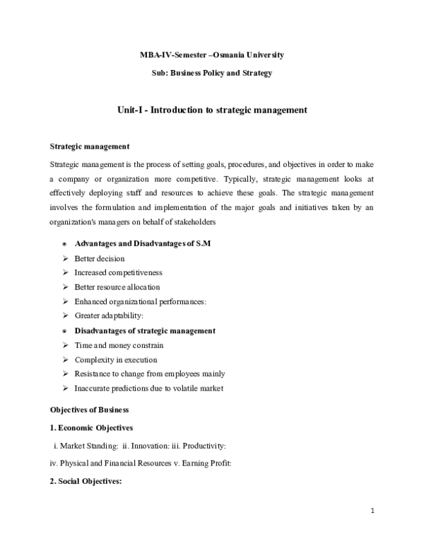 (DOC) MBA-IV-Semester -Osmania University Sub: Business Policy and ...