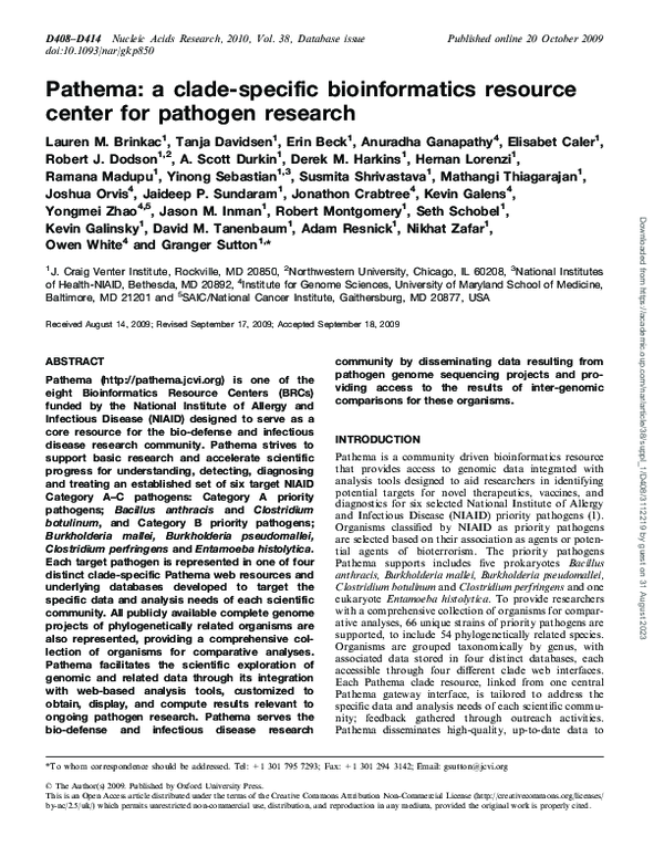 (PDF) Pathema: a clade-specific bioinformatics resource center for ...