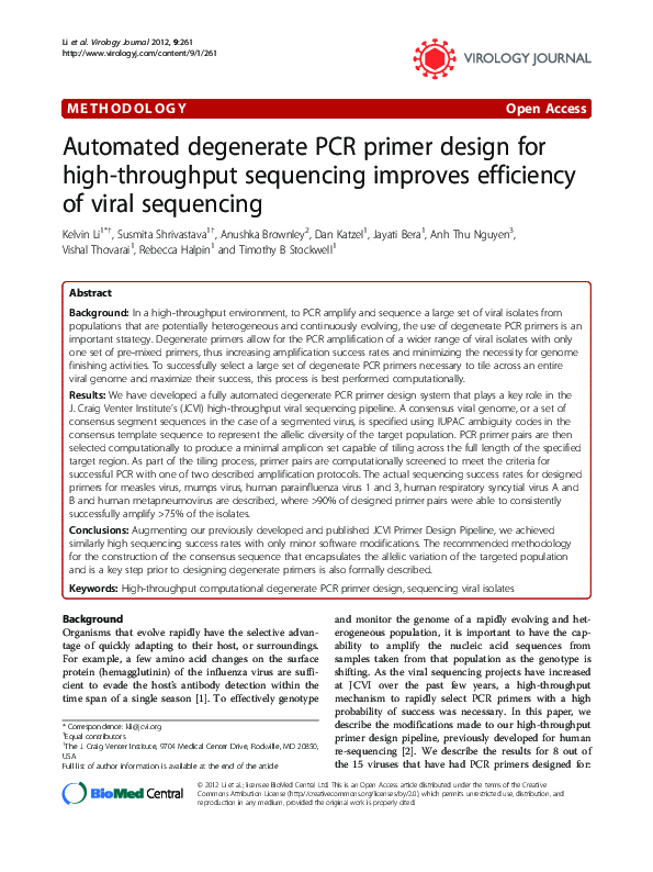 (PDF) Automated degenerate PCR primer design for high-throughput ...