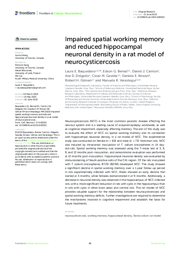 (PDF) Impaired spatial working memory and reduced hippocampal neuronal ...