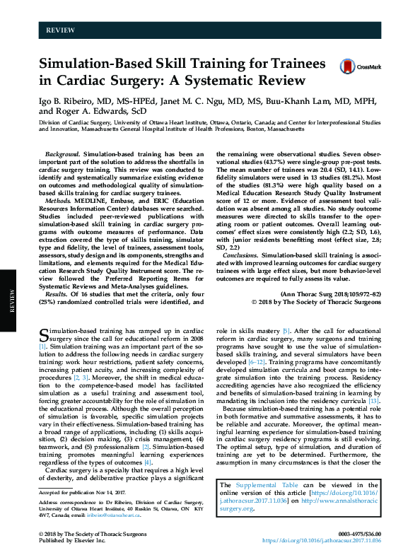 (PDF) Simulation-Based Skill Training for Trainees in Cardiac Surgery: A Systematic Review