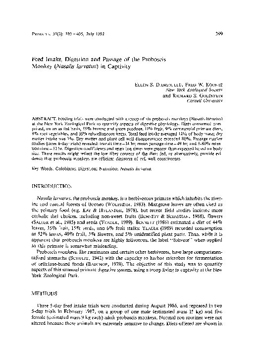 (PDF) Feed intake, digestion and passage of the proboscis monkey ...