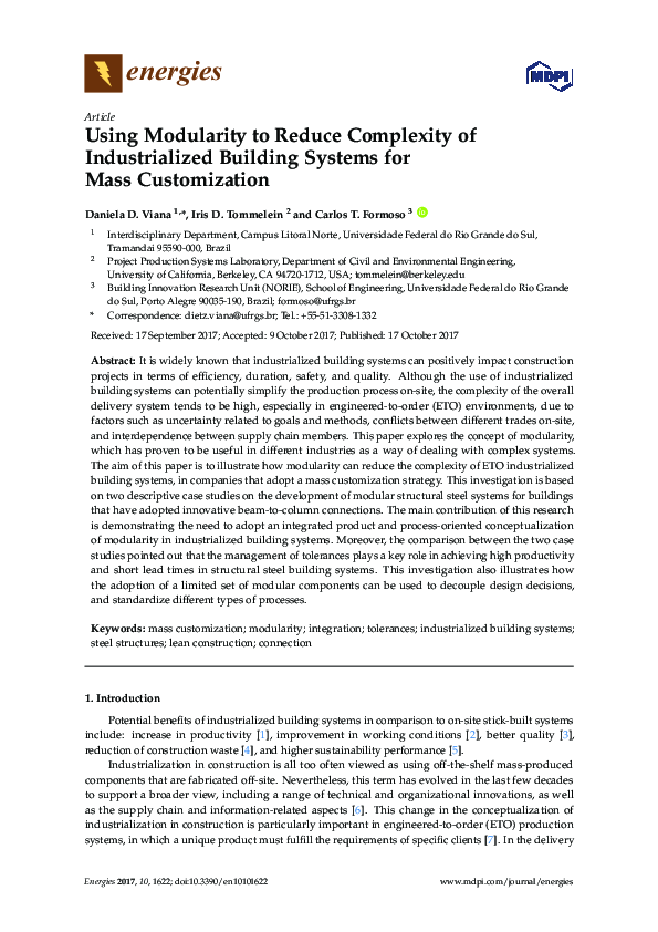(PDF) Using Modularity to Reduce the Complexity of Industrialized Building Systems for Mass ...