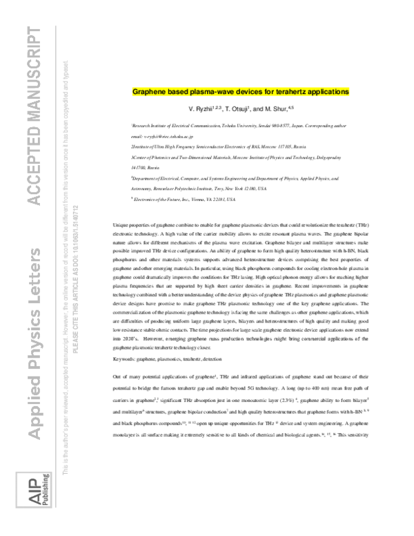 (PDF) Graphene based plasma-wave devices for terahertz applications