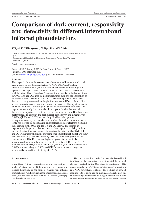 (PDF) Comparison of dark current, responsivity and detectivity in ...