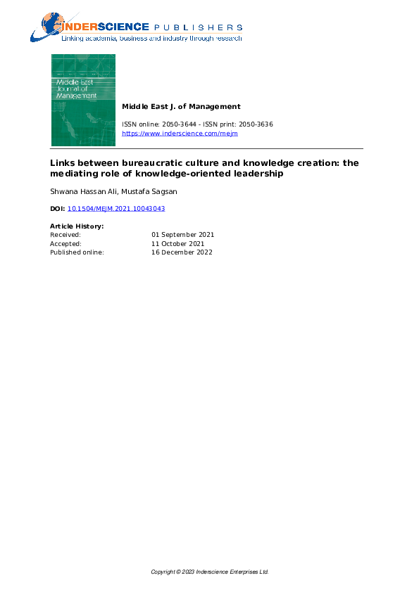 (PDF) Links between bureaucratic culture and knowledge creation: the ...