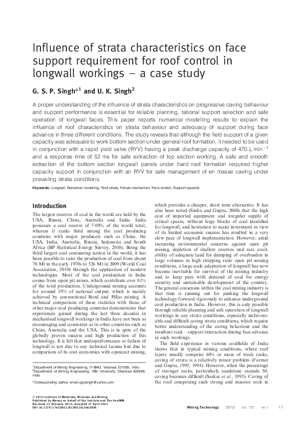 (PDF) Influence of strata characteristics on face support requirement for roof control in ...