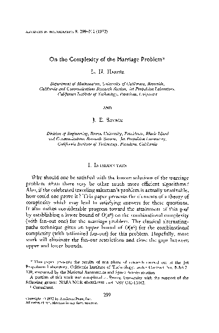 (PDF) On the complexity of the marriage problem