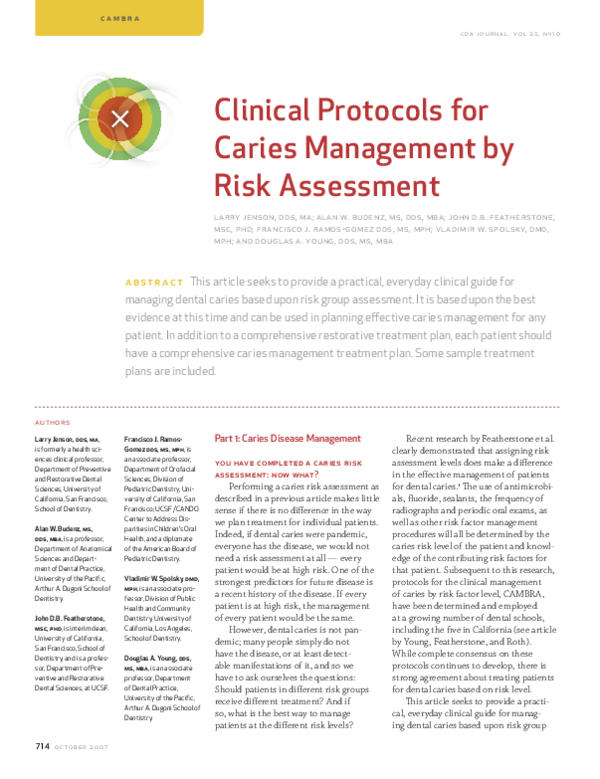 (PDF) Clinical Protocols for Caries Management by Risk Assessment