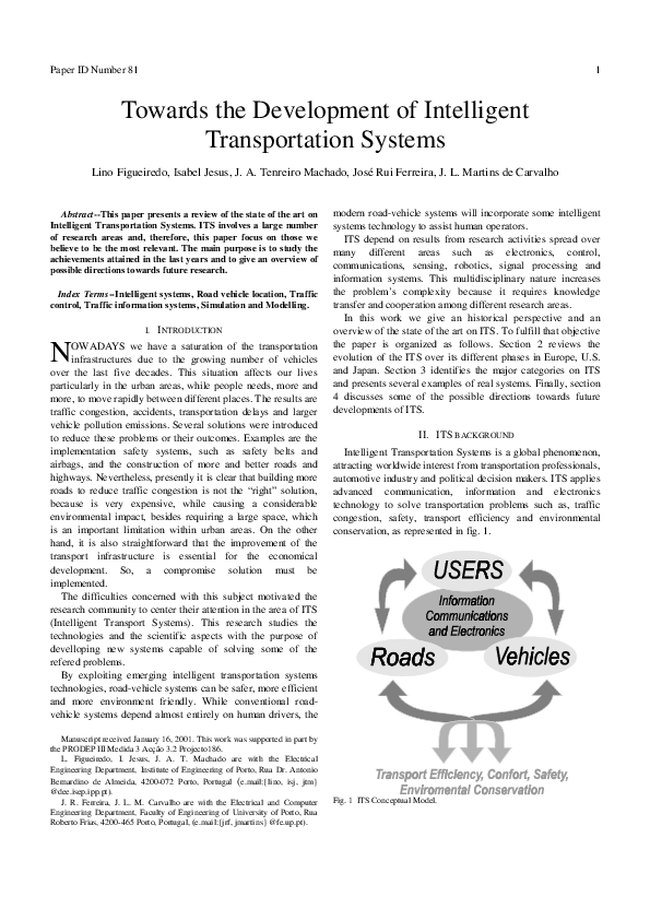 (PDF) Towards the development of intelligent transportation systems