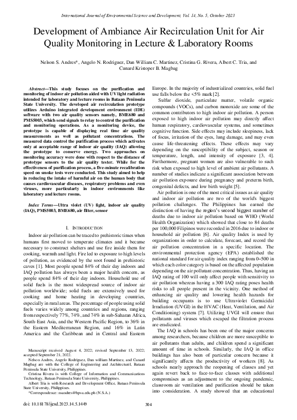 (PDF) Development of Ambiance Air Recirculation Unit for Air Quality ...