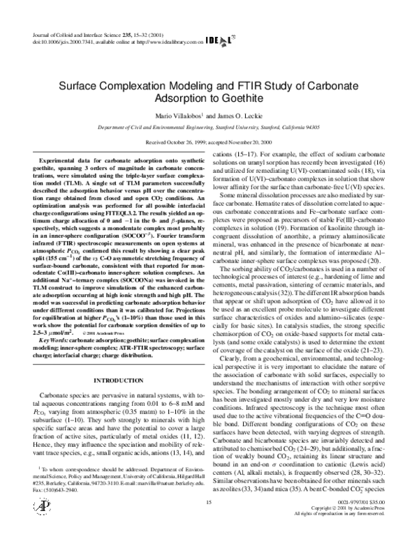(PDF) Surface Complexation Modeling and FTIR Study of Carbonate ...